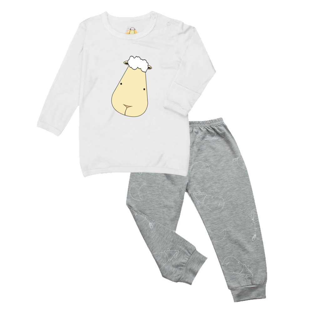 Pyjamas Set White Big Face + Orange Checkers